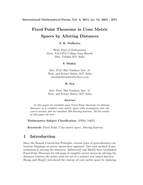 pdf fixed point theorems in cone metric spaces by altering distances