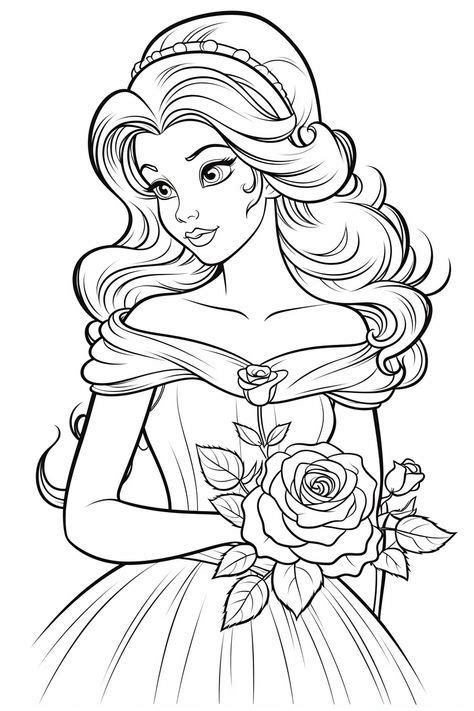Disney Princess Coloring Pages For Girls With Roses In Her Hair And The