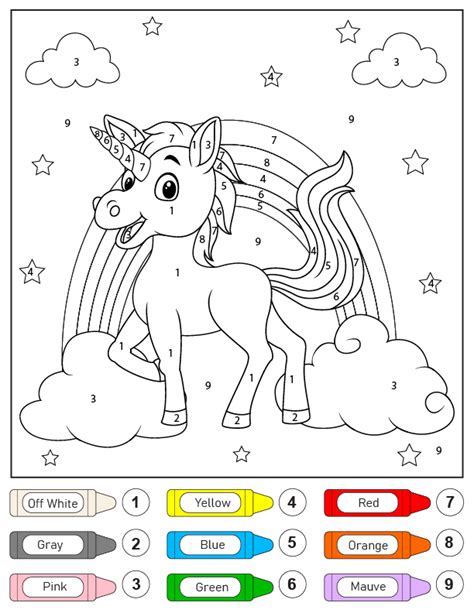 Colorear Unicornio y Arcoíris por Números Página para Colorear para