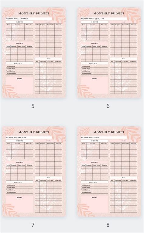 Month Pink Monthly Budget Planner Financial Etsy
