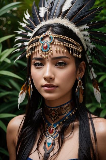 Premium AI Image Beautiful Sexy Native American Woman In Traditional