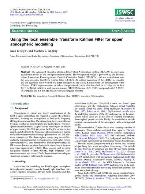 pdf using the local ensemble transform kalman filter for upper atmospheric modelling