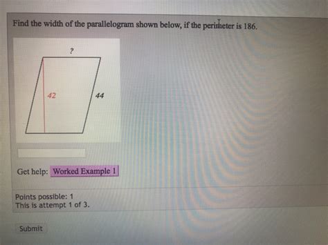 solved find the width of the parallelogram shown below if
