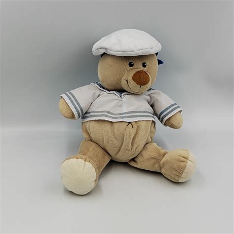 Doudou Peluche Ours Beige Blanc Bleu Marin ZEEMAN
