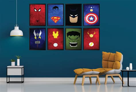 Kit Quadros Super Heróis c moldura e vidro 33X24 Elo7