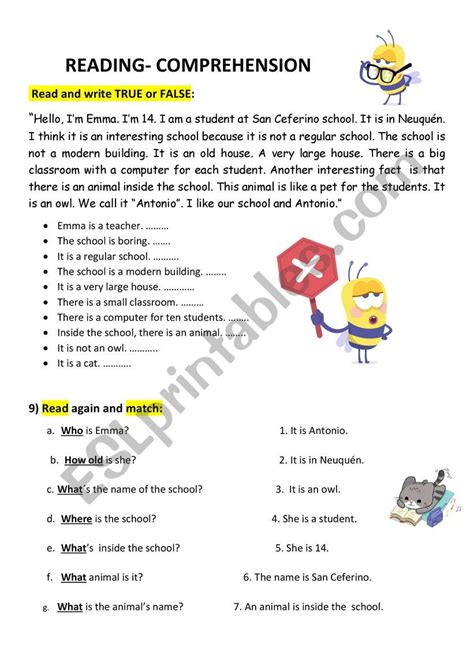 Reading Comprehension Wh Questions Worksheets