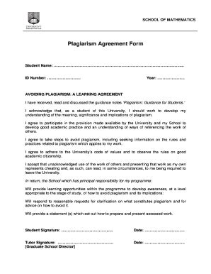 Plagiarism Agreement Fill Online Printable Fillable Blank PdfFiller