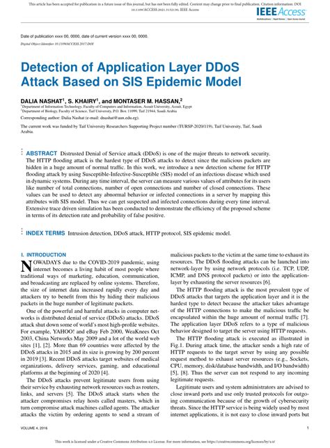 pdf detection of application layer ddos attack based on sis epidemic model