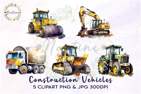 Construction Vehicles Watercolor Clipart Graphic By Nastine Creative
