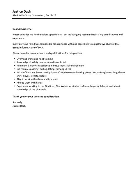 Helper Cover Letter Velvet Jobs