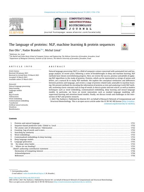 PDF The Language Of Proteins NLP Machine Learning Protein Sequences