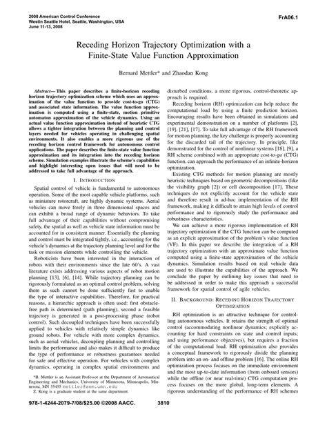 pdf receding horizon trajectory optimization with a finite state value function approximation