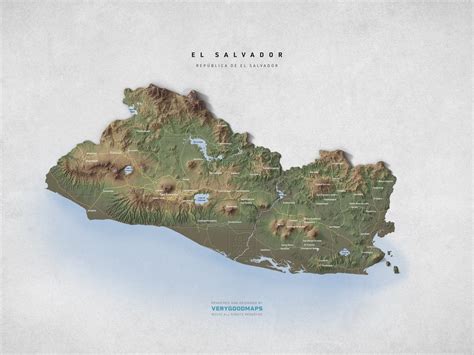 Exaggerated Topographic Map Of El Salvador By Maps On The Web