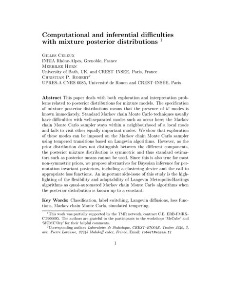 pdf computational and inferential difficulties with mixture posterior distributions