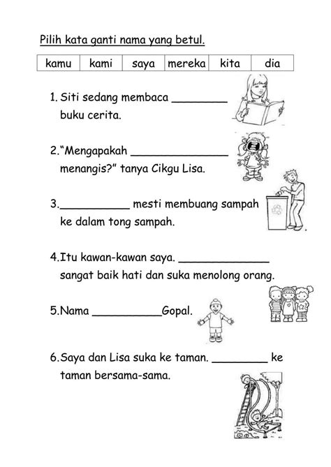 Latihan Bahasa Melayu Tahun 2 Kata Sendi Nama Kata Sendi Nama Latihan