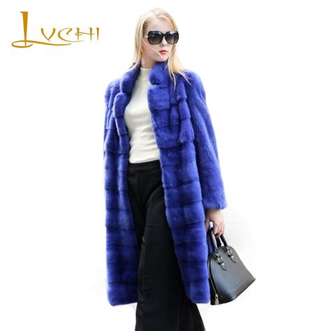 LVCHI 2019 Real Mink Fur Coat แขนยาว Mandarin Collar เสอกระโปรงสฟา