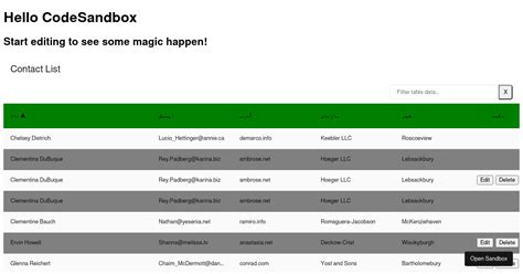 React DataTable Filter Forked Codesandbox