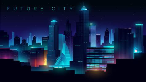 Futuristic Night City Cityscape On A Dark Background With Bright And
