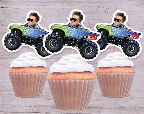 Monster Truck Party Photo Cupcake Toppers Monster Truck Face Cupcake