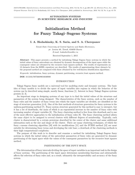 pdf initialization method for fuzzy takagi sugeno systems
