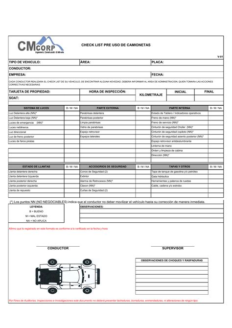 Formato Check List De Camionetas 4x4 Image To U