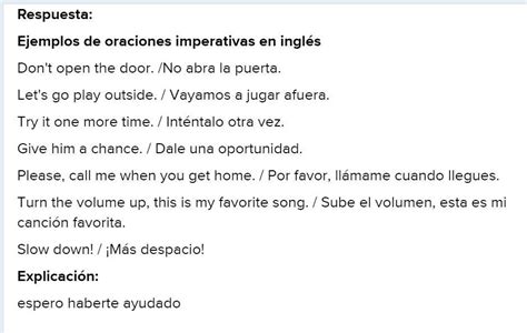 10 oraciones en inglés usando imperativos y secuenciadores Brainly lat