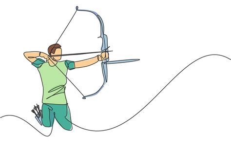 dibujo de una sola línea continua de un joven arquero profesional