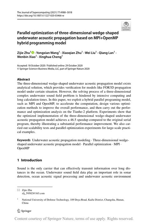 parallel optimization of three dimensional wedge shaped underwater acoustic propagation based on