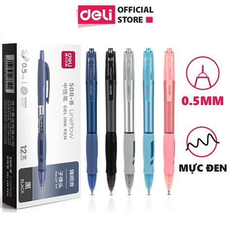 Mua Bút Bi Nước Mực Gel Bấm Ngòi 0 5mm Deli Mực Đen Nhanh Khô Viết
