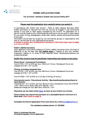 Fillable Online Dublincity 1 Page PERMIT APPLICATION FORM Dublin City
