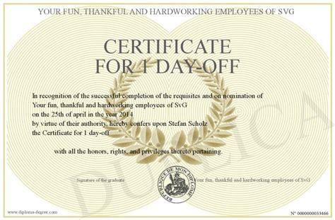 Certificate For Day Off