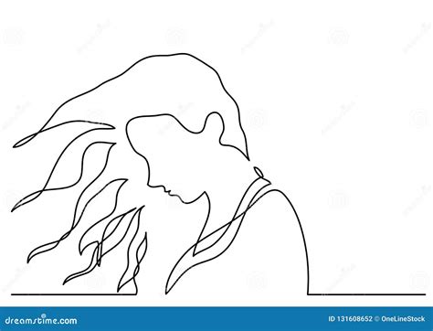 Dibujo Lineal Continuo De La Muchacha En El Viento Ilustración del