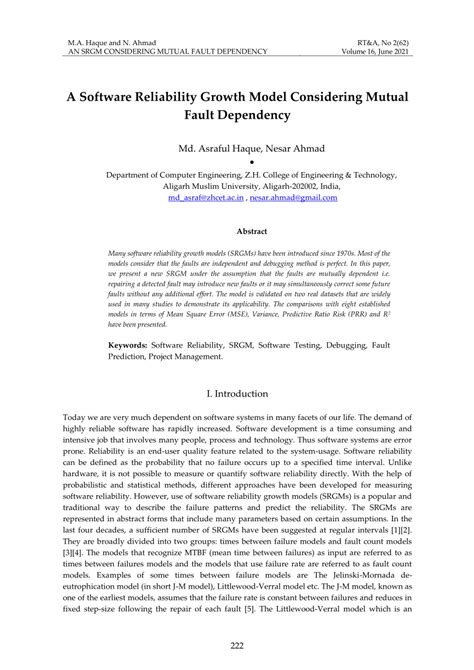 pdf a software reliability growth model considering mutual fault dependency