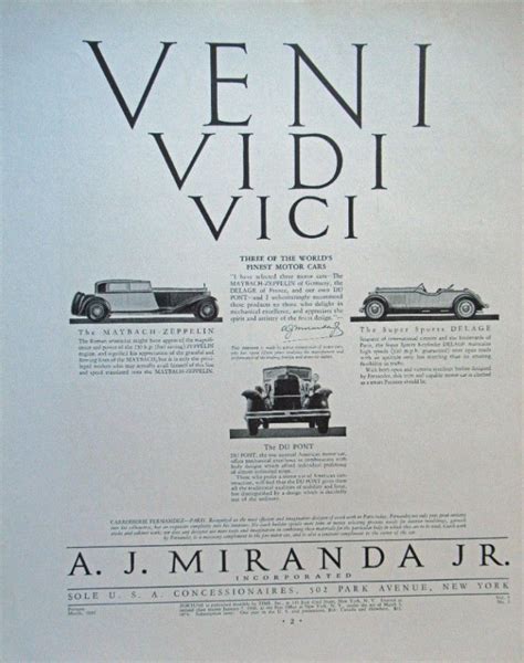 Veni Vidi Vici Motor Cars Original Advertisement Color