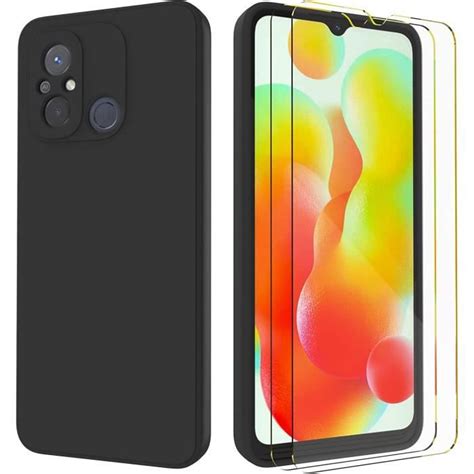 Coque pour XIAOMI REDMI 12C 2 vitres verre trempé coque Silicone noir