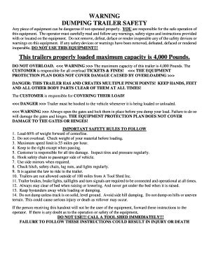 Fillable Online WARNING DUMPING TRAILER SAFETY This Trailers A