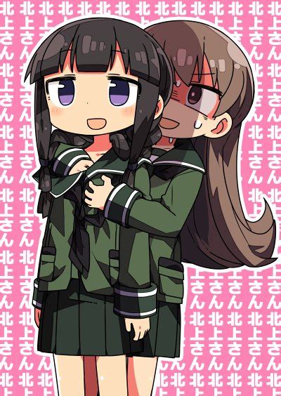 Safebooru 2girls Black Hair Breast Grab Brown Eyes Brown Hair Grabbing Kanikama Kantai