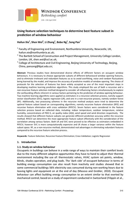 pdf using feature selection techniques to determine best feature subset in prediction of