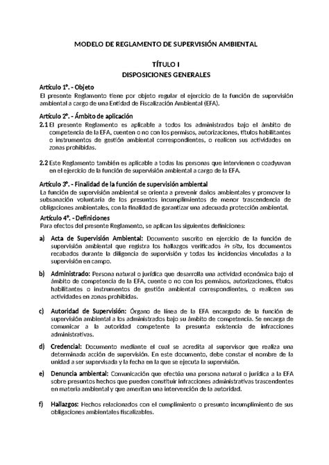 Reglamento de Supervisión Ambiental Parinari MODELO DE REGLAMENTO