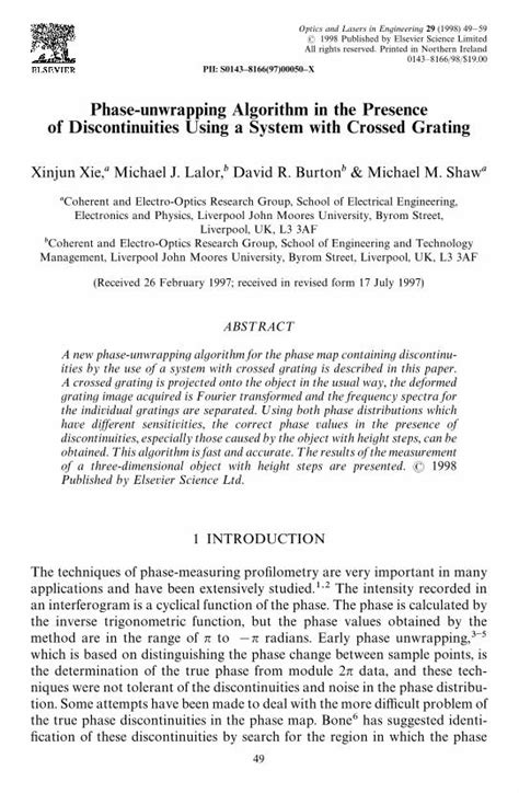 pdf phase unwrapping algorithm in the presence of discontinuities using a system with crossed