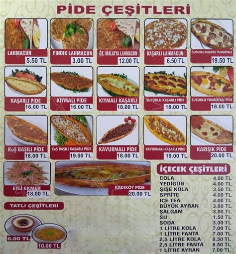 Menu at Kadiköy Pide Lahmacun Kebap Salonu Istanbul