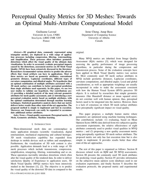 pdf perceptual quality metrics for 3d meshes towards an optimal multi attribute computational