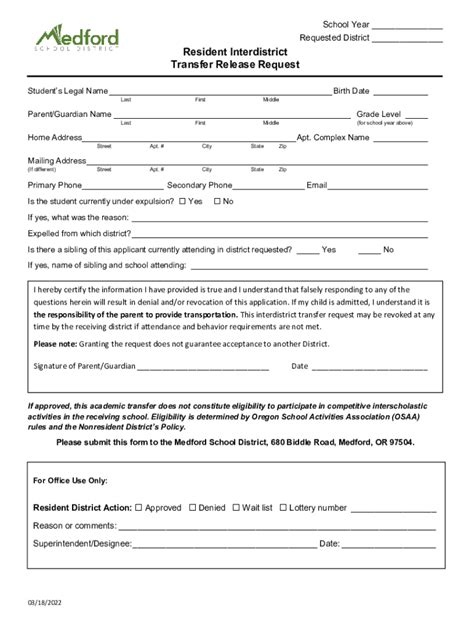 Fillable Online Application For Interdistrict Transfer Permit For