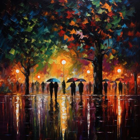 Premium AI Image A Painting Of People With Umbrellas In The Rain