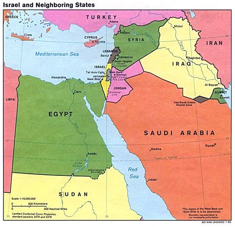 Detallado Mapa De Israel Y Estados Vecinos 1990 Israel Asia