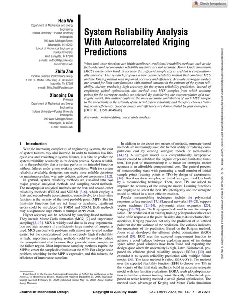 pdf system reliability analysis with autocorrelated kriging predictions