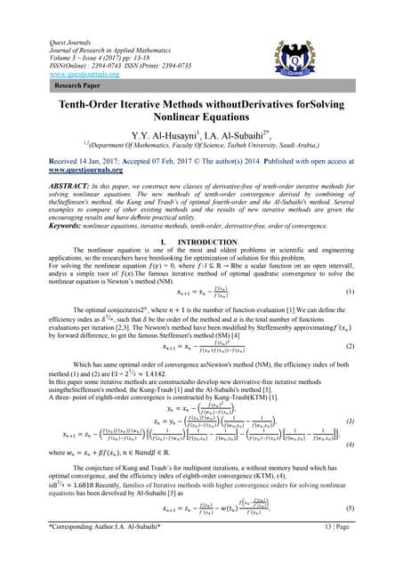 tenth order iterative methods withoutderivatives forsolving nonlinear equations pdf