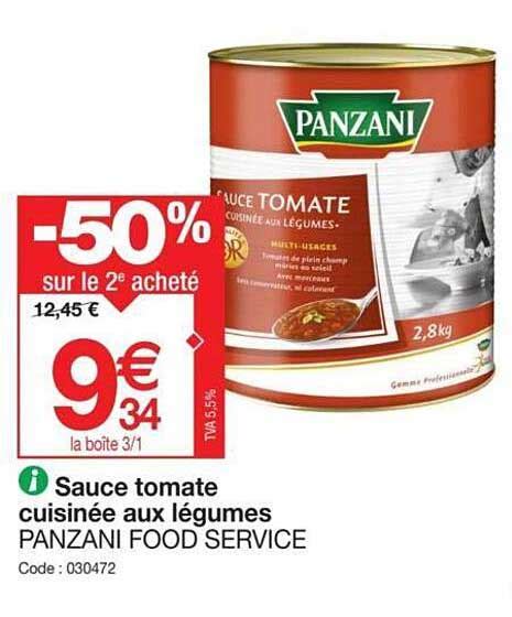 Promo Sauce Tomate Cuisinée Aux Légumes Panzani Food Service chez