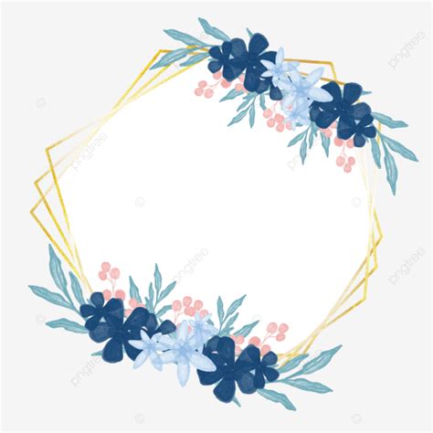 Flor De Acuarela Decorativa De Marco De Boda De Geometría Dorada PNG