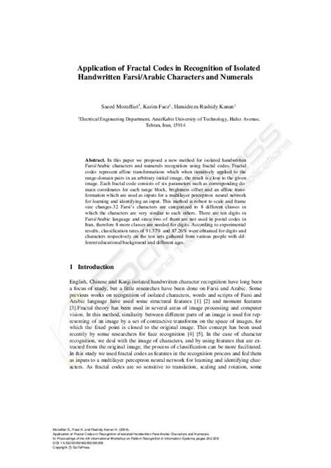pdf application of fractal codes in recognition of isolated handwritten farsi arabic